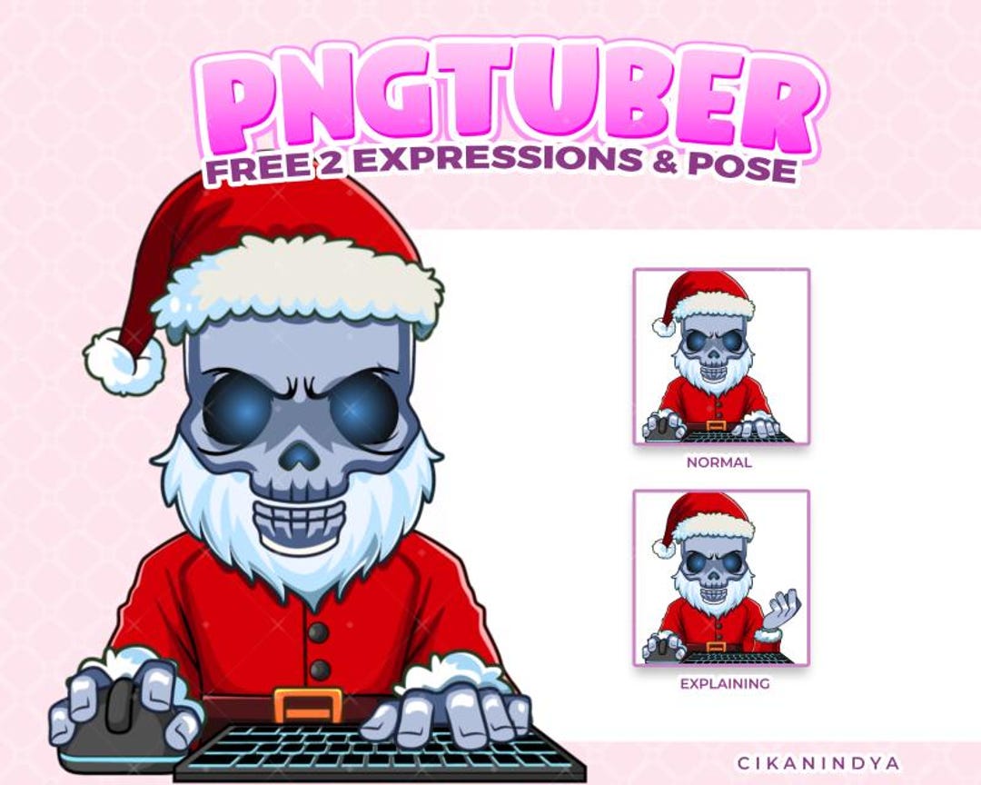 Skeleton Santa Gamer PNG Tuber Avatar | Unique Blue Christmas Skull ...