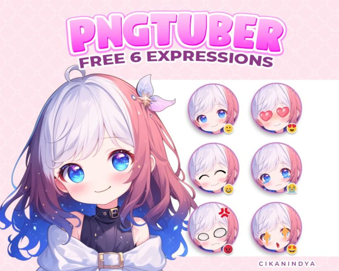 Magical Chibi PNG Tuber Avatar With Gradient Hair and Butterfly ...