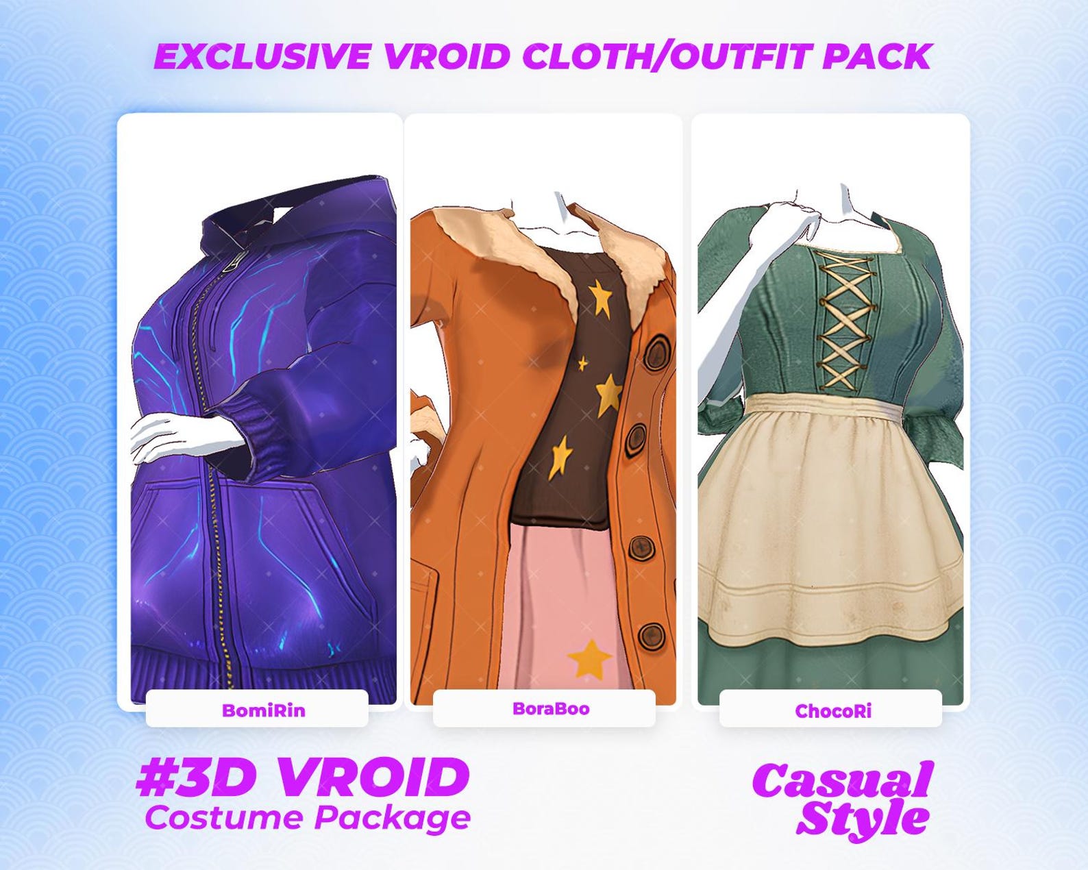Vroid Clothing Pack: 3-in-1 Outfit Set - Maid, Cyber, Cottagecore - Etsy
