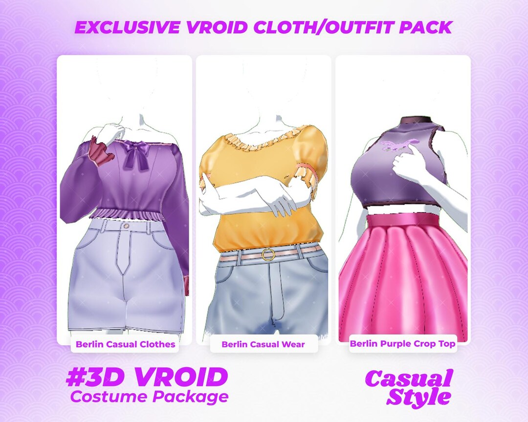 Casual 3D Clothing Set | Vroid Girl Everyday Outfit for Anime Avatars ...