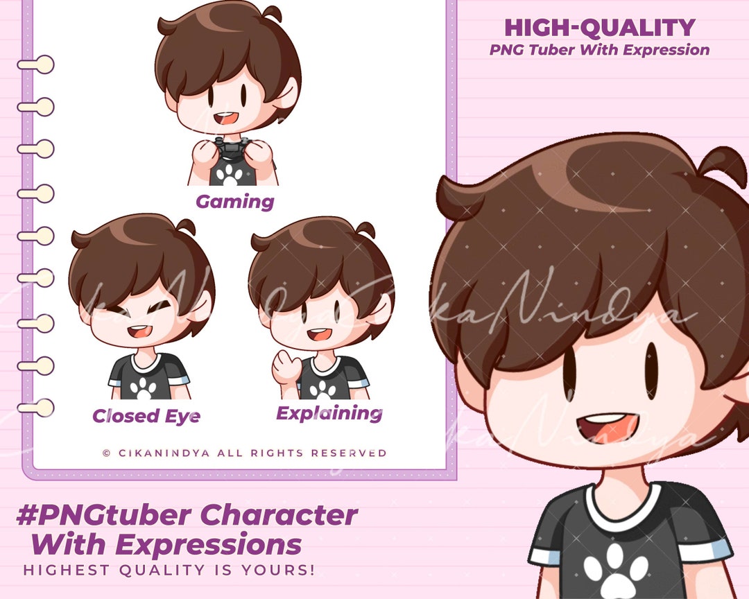 Personalized PNG Tuber Boy Black Clothes for Streamers - Pngtuber Model ...