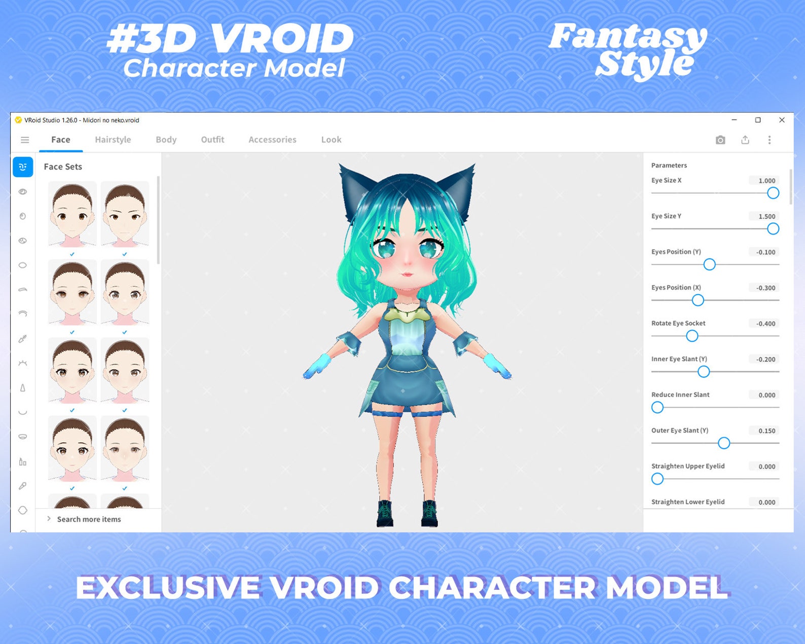 Adorable Chibi Girl 3D Vroid Model Midori Noneko for Whimsical Streams ...