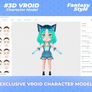 Adorable Chibi Girl 3D Vroid Model Midori Noneko for Whimsical Streams ...