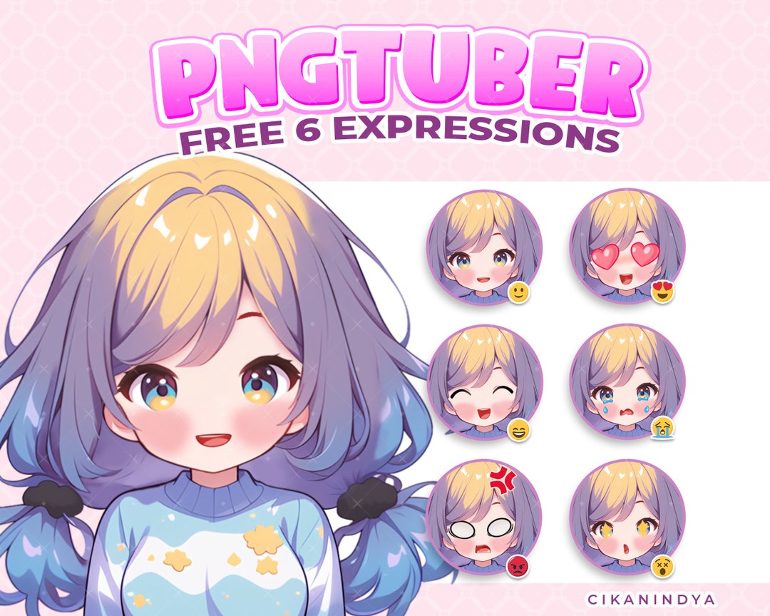 PNG Tuber | Ombre-haired Girl With Twin Knot Style | Get 6 Poses ...