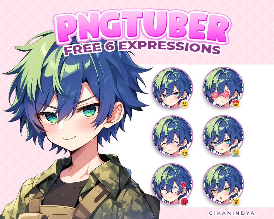 Premade Pngtuber Model – Tactical Blue-haired Male Character - Etsy