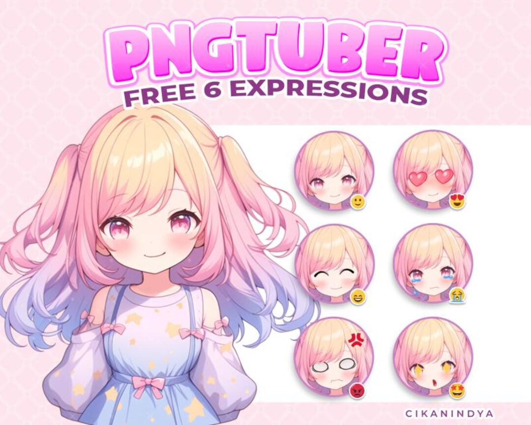 Adorable Chibi PNG Tuber Avatar With Pastel Pigtails and Star Pattern ...