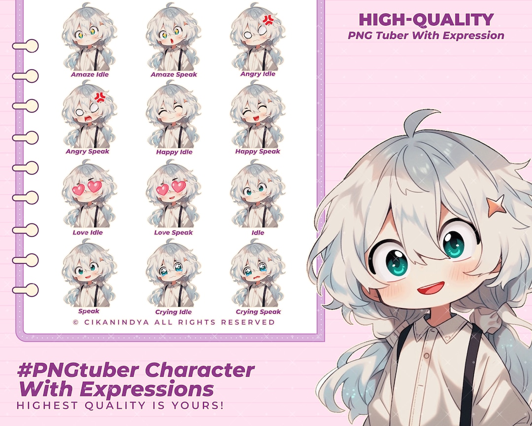 Pngtuber Stream Avatar: 12 Pose Girl Character (.veadomini File) - Etsy