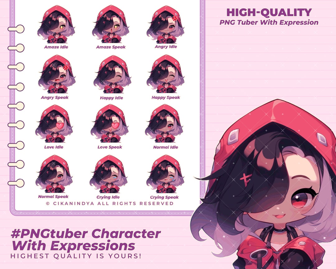 PNG Tuber | Dynamic PNG Tuber Chibi Girl for Streamers | 12 Expressions ...