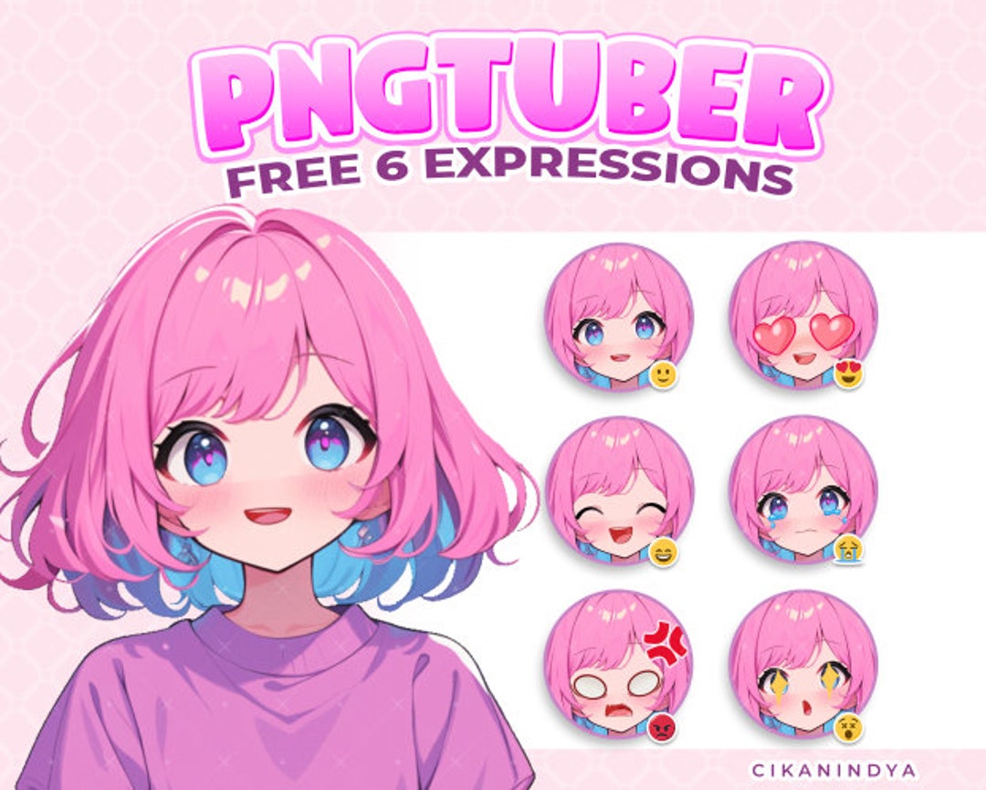 PNG Tuber Pink-haired Girl With a Surprised Expression Get 6 Poses ...