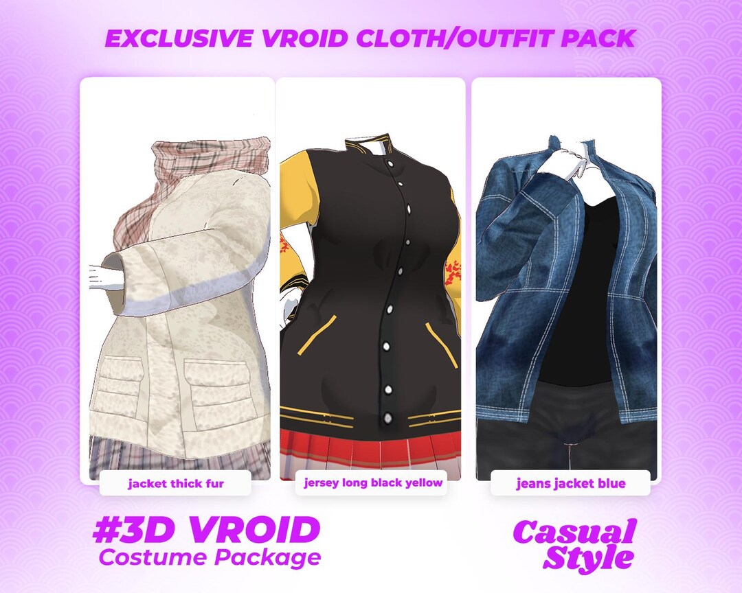 Vroid Clothing Pack: 3-in-1 Outfit - Fur Jacket, Jersey, Denim ...