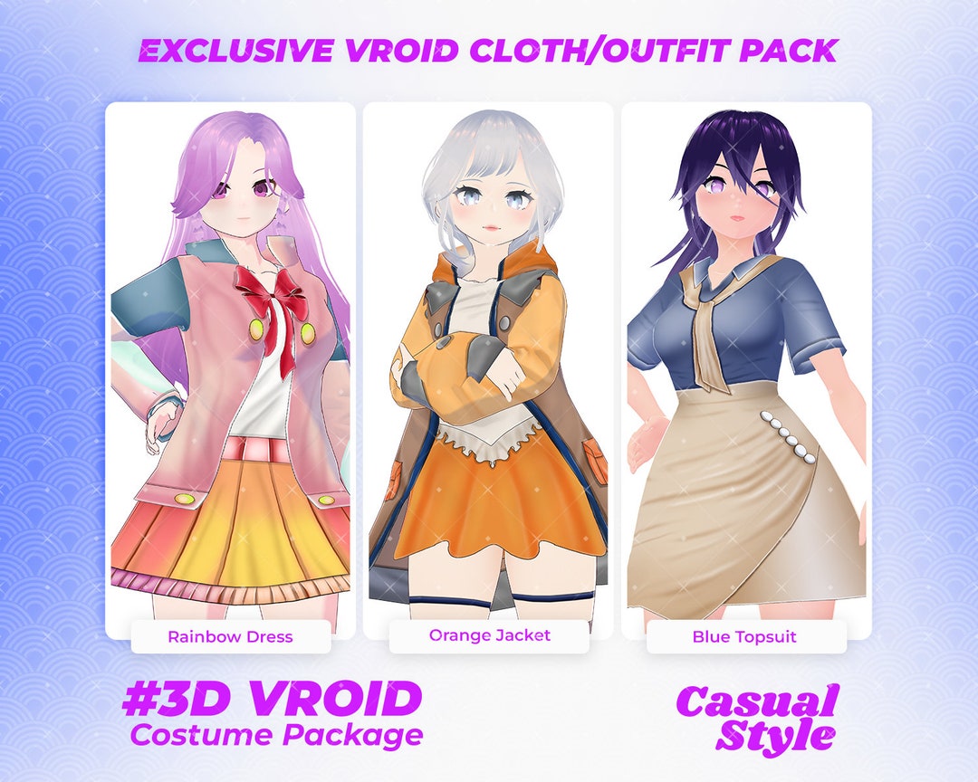 Stylish Vroid Casual Girl Outfit Package for Vtuber-vroid Clothing Pack ...