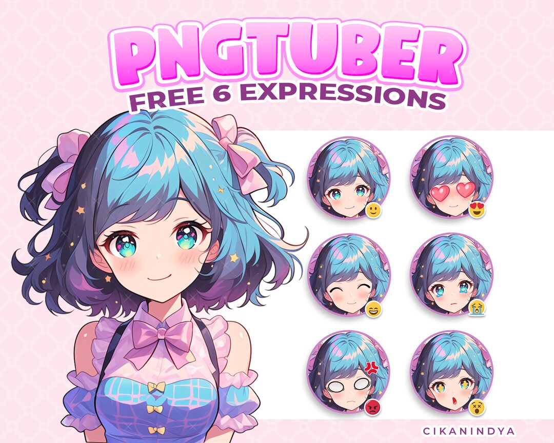 Blue-haired PNG Tuber Avatar: 6 Poses for Streamers - Etsy
