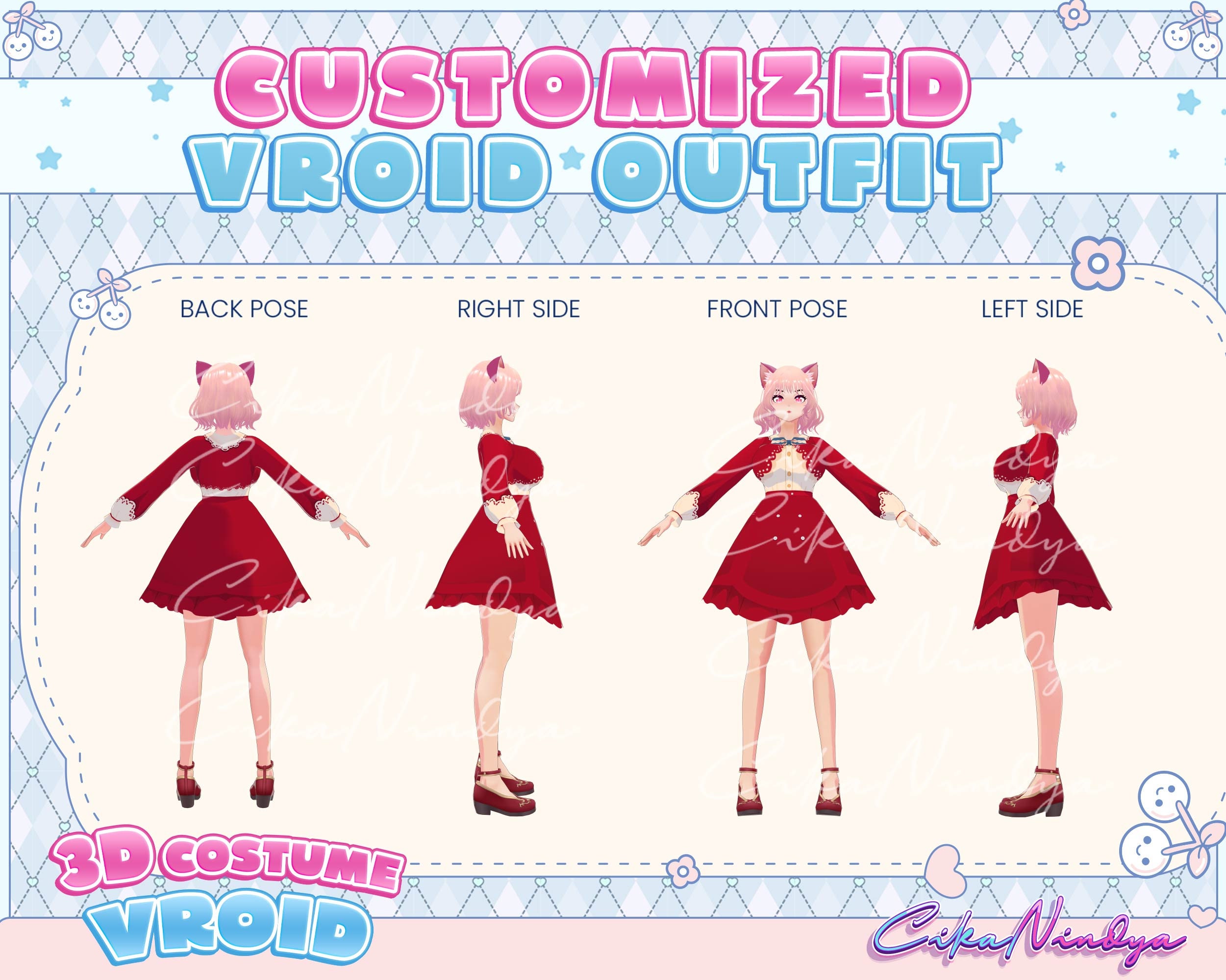 Stylish 3D Vroid Costume Red Tape Dress Outfit Perfect for - Etsy