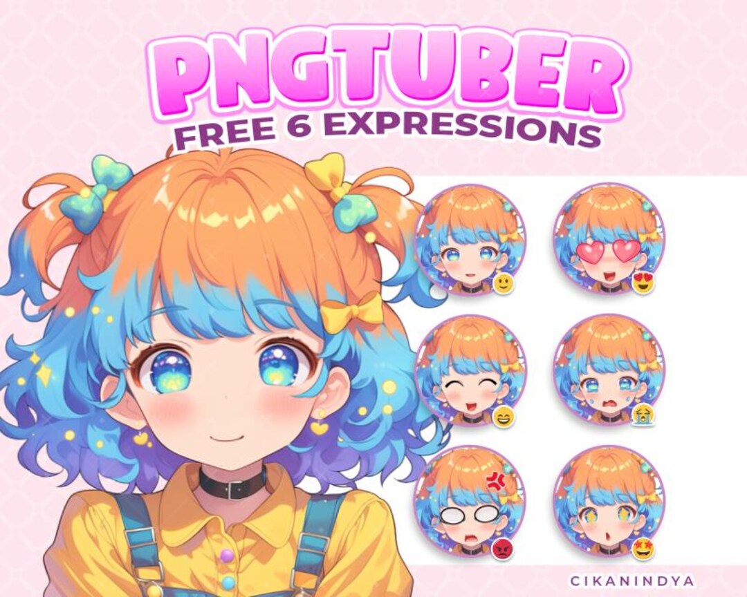 Chibi Anime Girl Pngtuber Avatar: 6 Poses + .veadomini File - Etsy