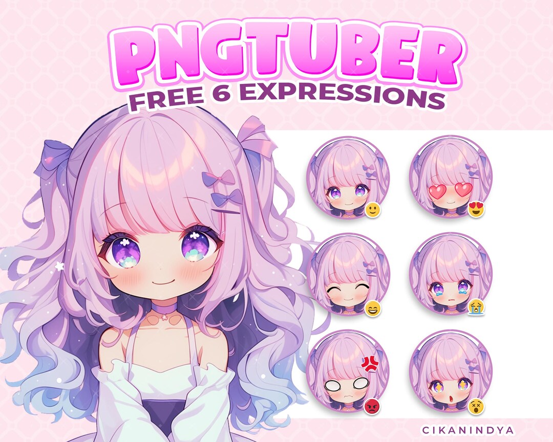 Dreamy Star Chibi PNG Tuber Avatar With Lavender Curls | Live2d Model ...