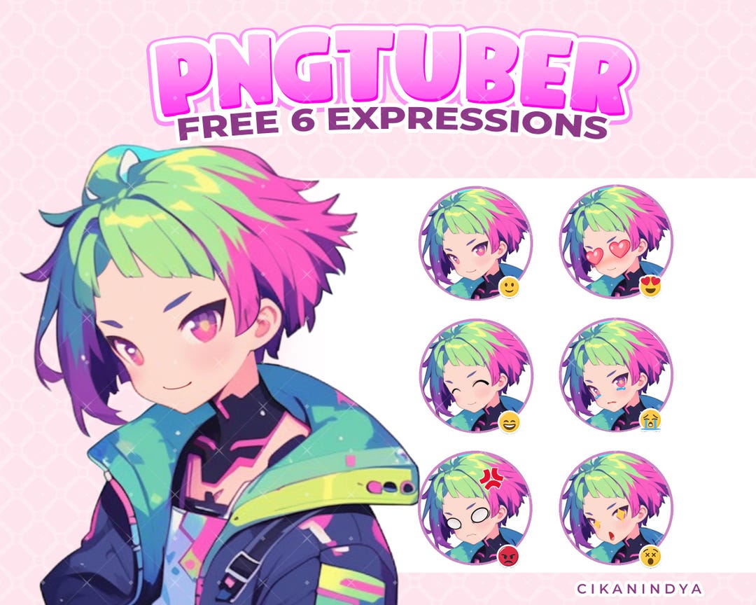 Custom-like Pngtuber – Neon Chibi Avatar With a Futuristic Edge - Etsy