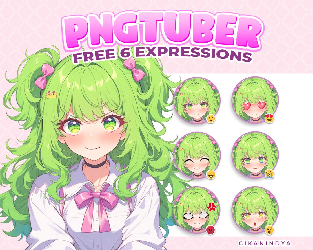 PNG Tuber | Green-haired Girl Character for Streamer | Get 6 Poses ...