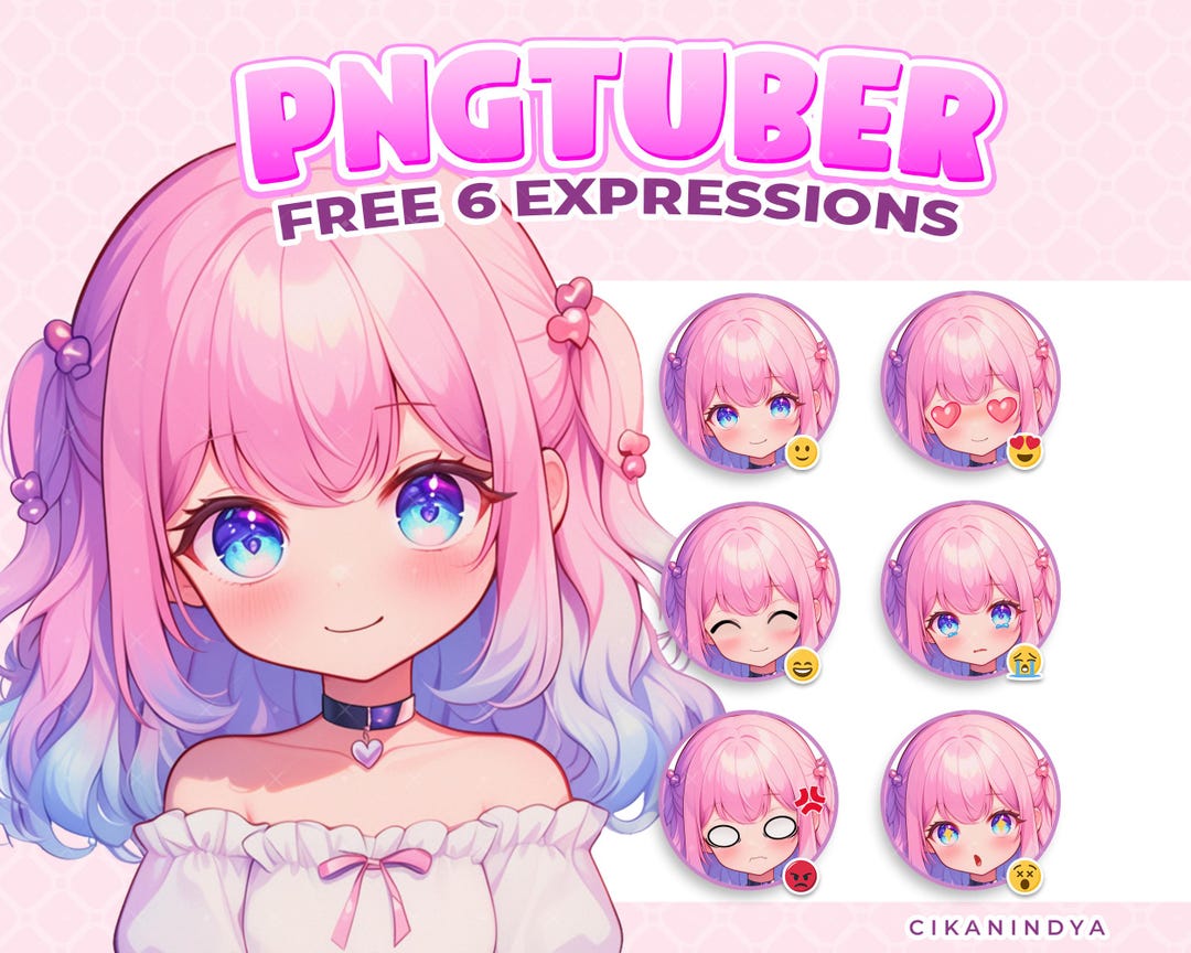 Chibi Pngtuber Avatar – Pink to Blue Gradient, Heart Eyes - Etsy