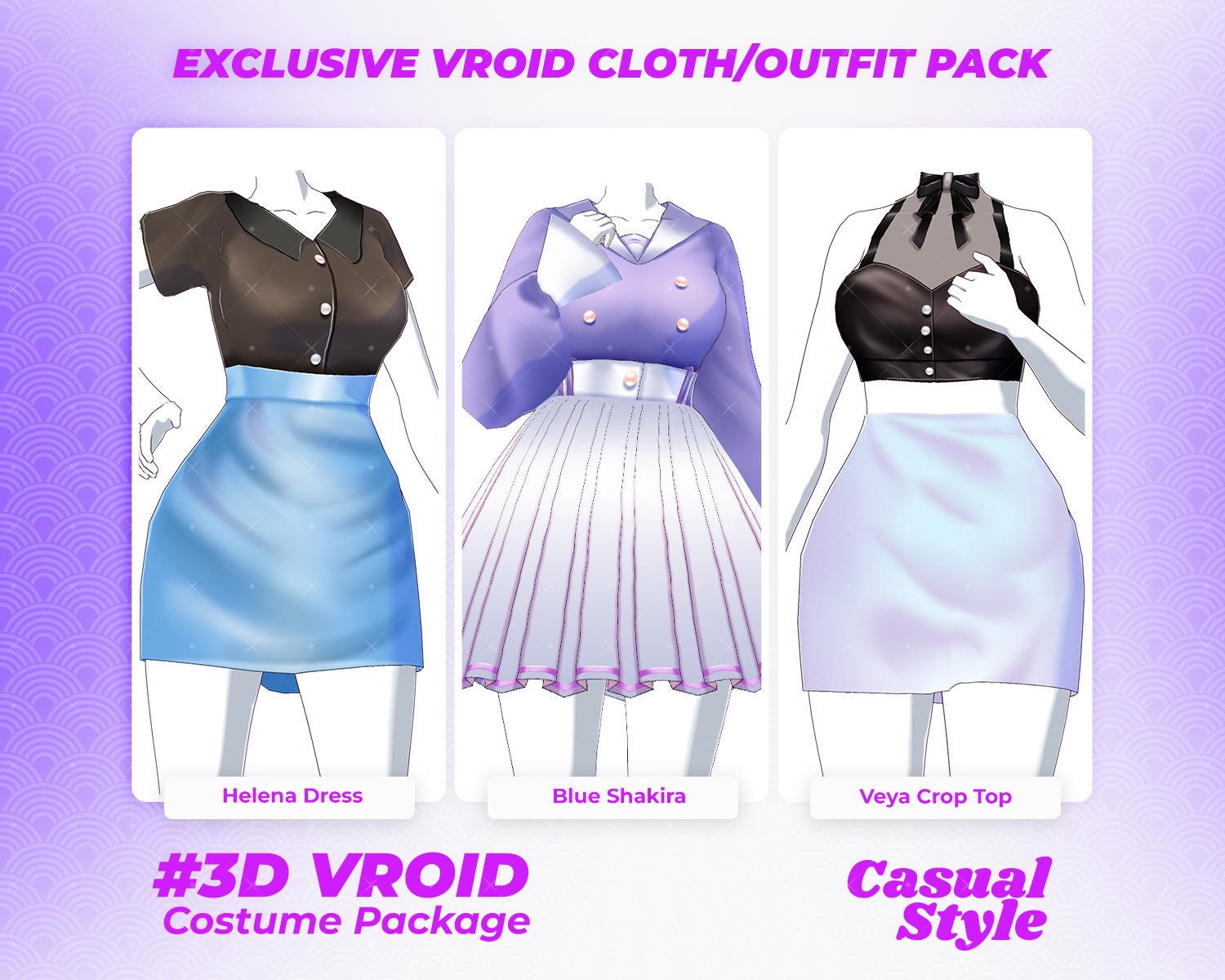Vroid Outfit Bundle: Sweet Blue Theme, 3D Model Fashion ...