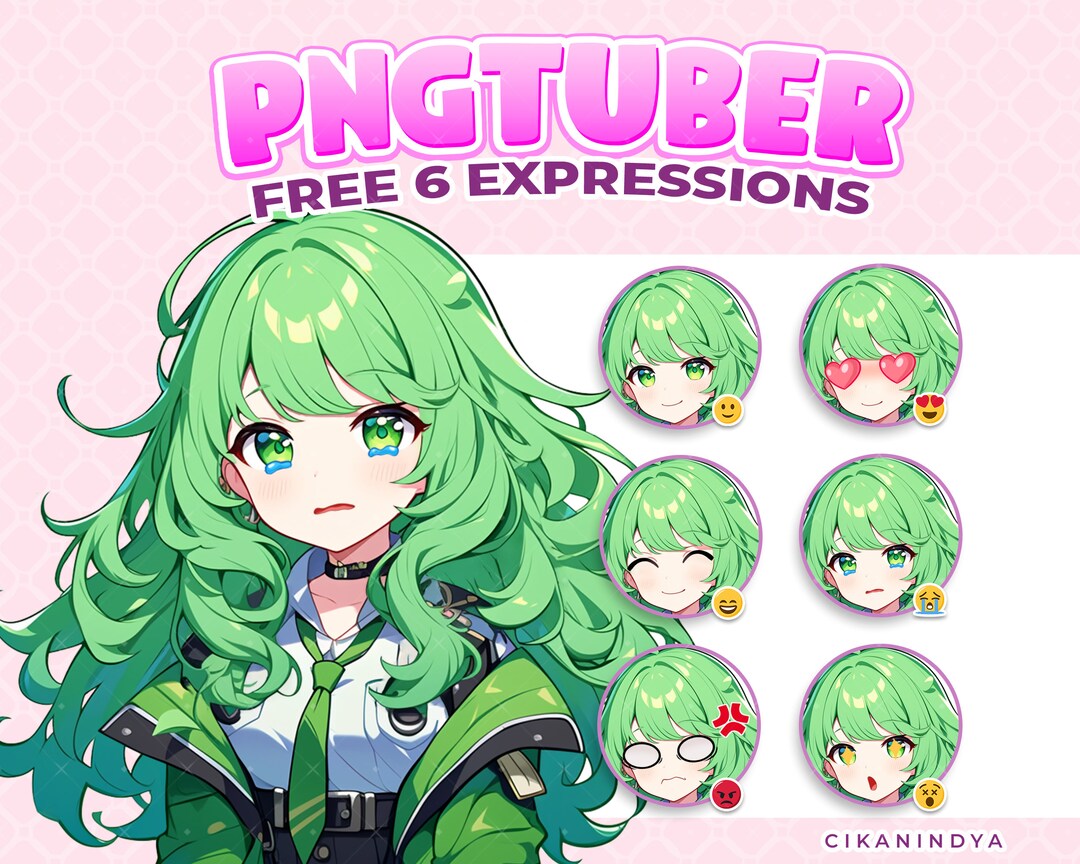 PNG Tuber | Girl With Green Hair and Casual Military Style Clothing ...