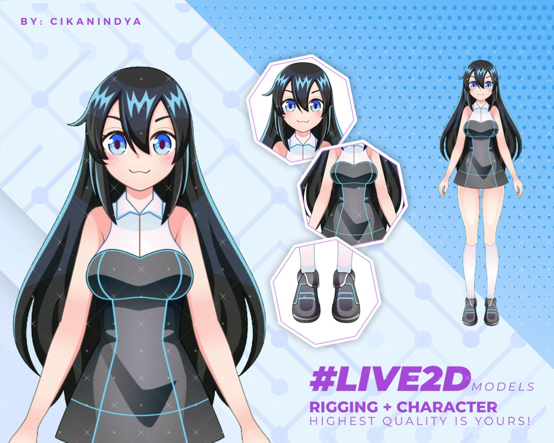 Vtuber Live2d | Live2d Model Anime Girl Gothic Blue | Get 3 Hand Pose ...