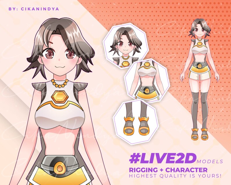 Streamer's Live2d Vtuber Avatar Girl Grey and White Outfit for Interactive Broadcasting Vtuber ...