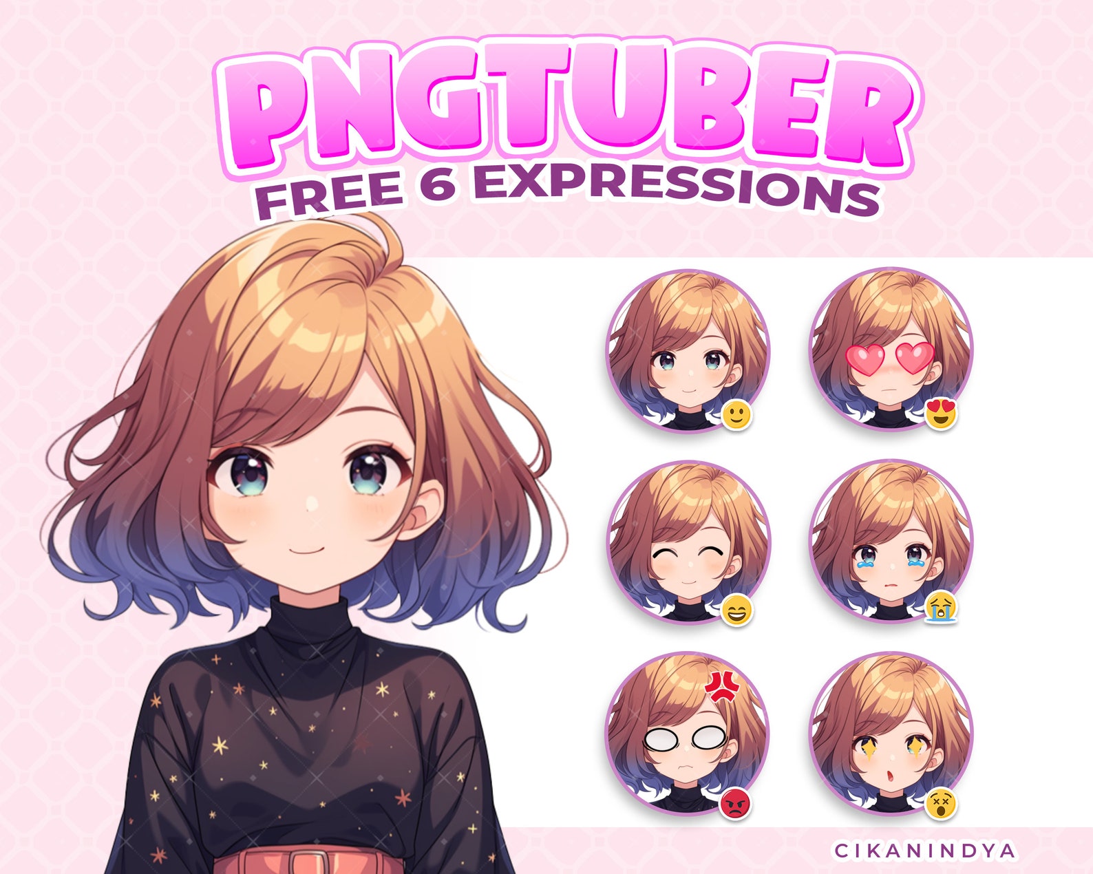 PNG Tuber Starlit Elegance Kawaii Chibi With Cosmic Style Get 6 Poses ...