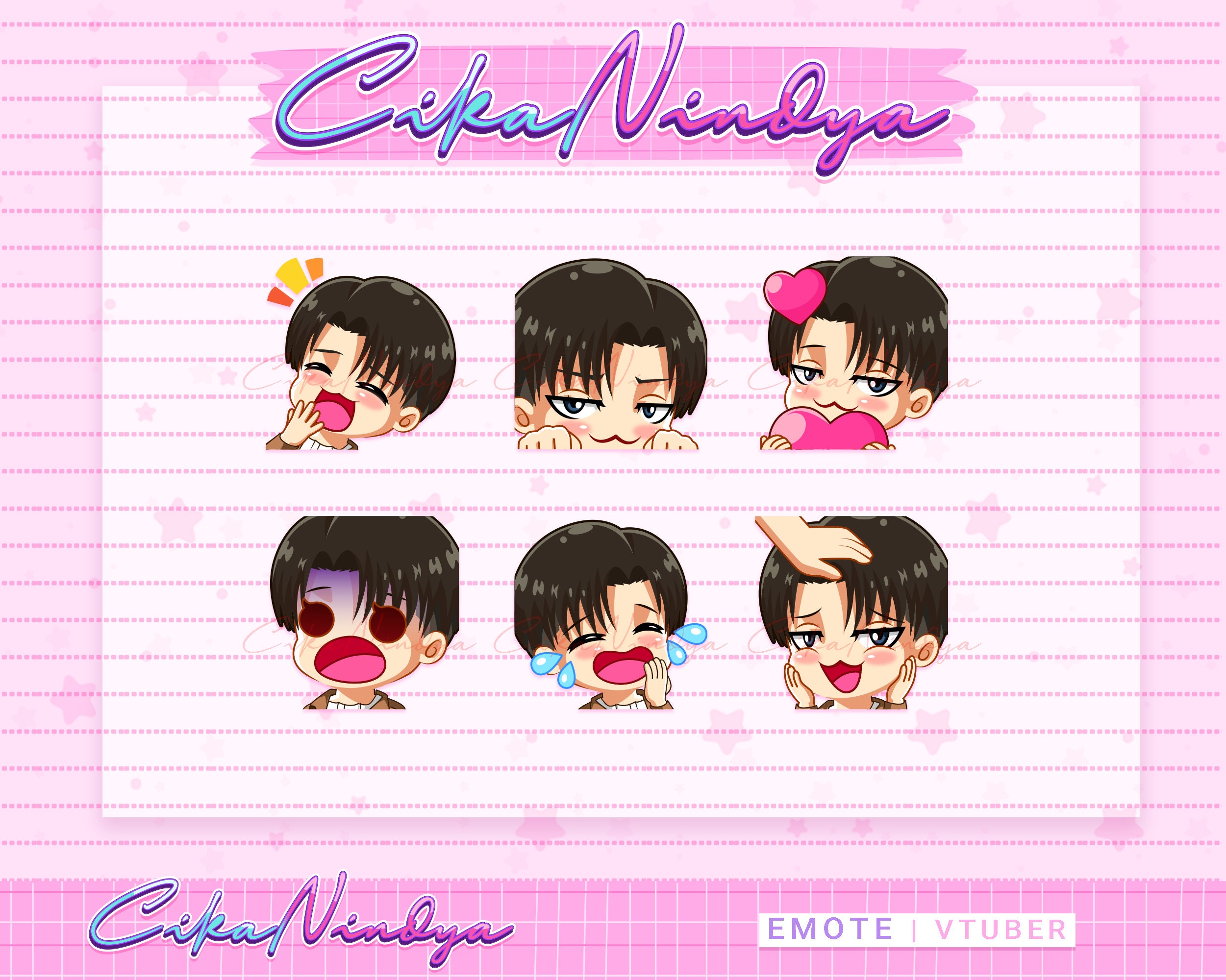 Levii Man Emotes for Twitch - 6 Pose, Laugh, Lurk, Love, Scared, Boy ...