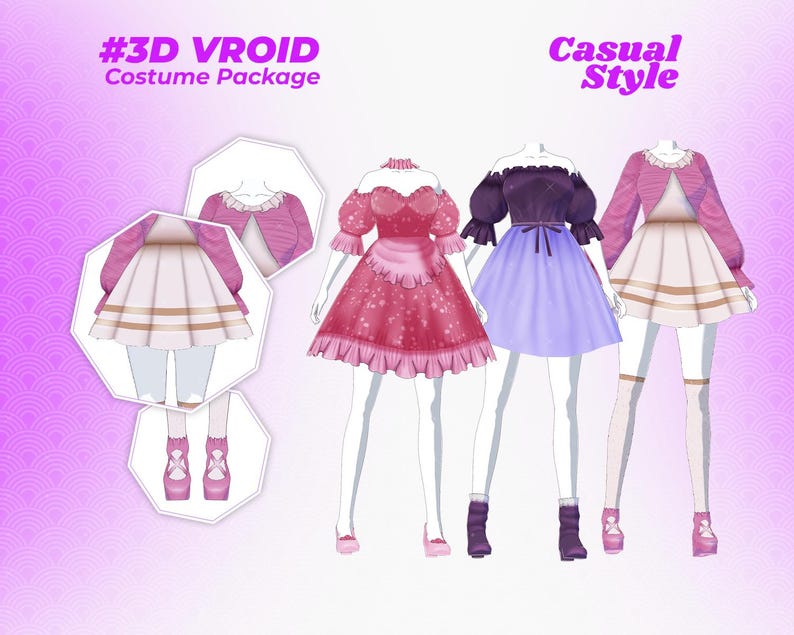 Vroid Outfit Pack: 3-in-1 Casual 3D Anime Avatar Clothes ...