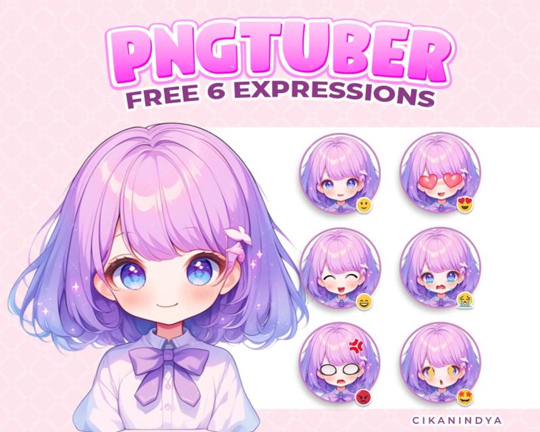 PNG Tuber | Chibi Live2d Character Model With Soft Purple Hair | Get 6 ...