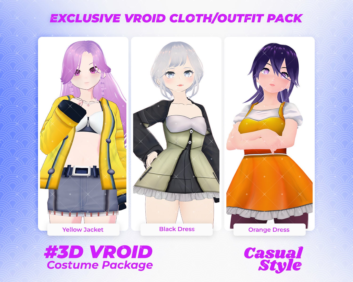 Vroid Outfit Pack: Casual Wear, 3-in-1 Costume (.vroidcustomitem File ...