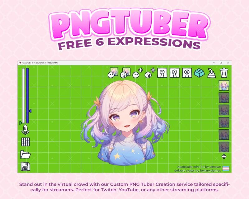 Starlight Dream Chibi PNG Tuber Avatar: Golden Hair Pins, 6 Expressions ...