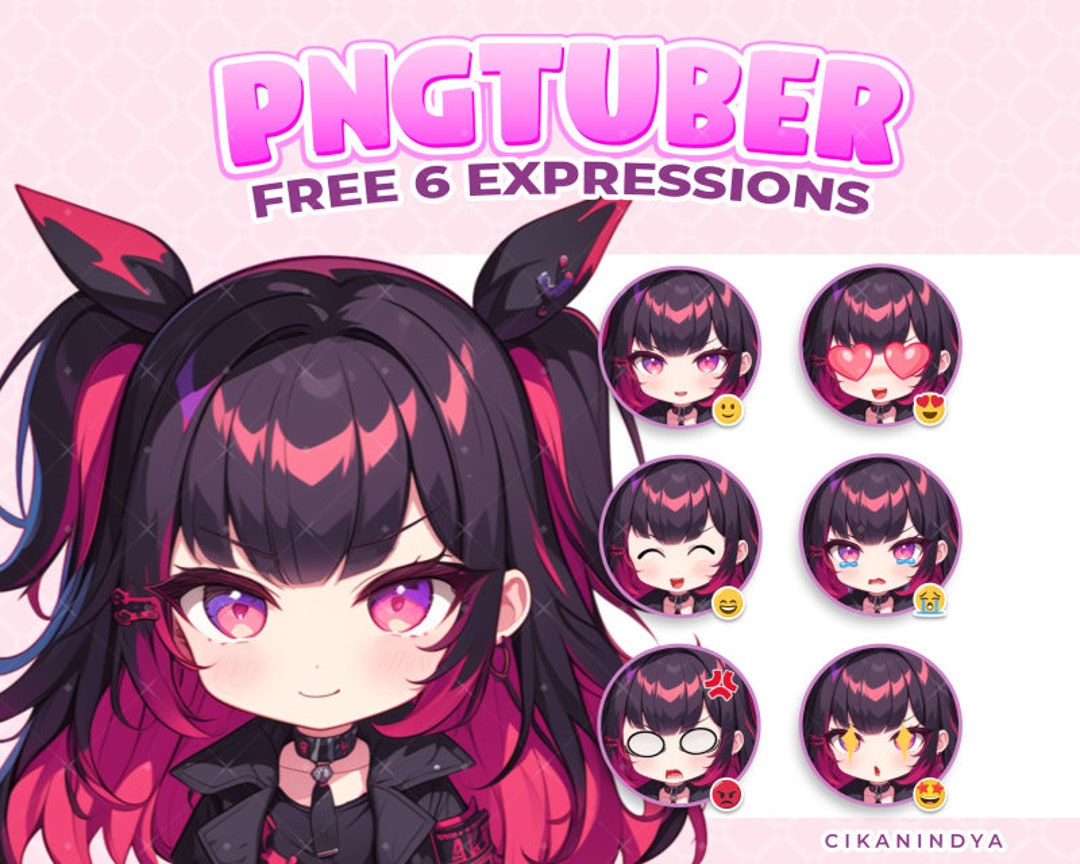 PNG Tuber | Gothic Black & Pink-haired With Edgy Style Avatar for ...