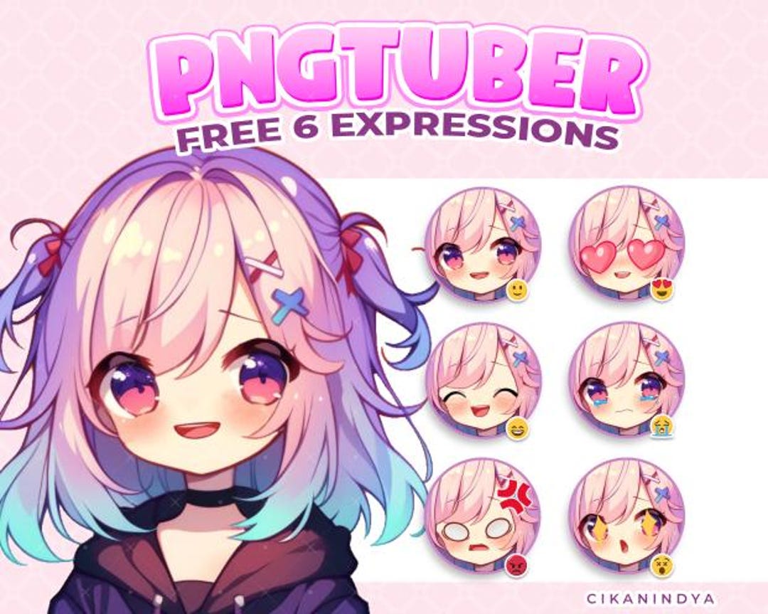 PNG Tuber | Adorable Chibi Vtuber Avatar With Purple & Blue Hair | Get ...