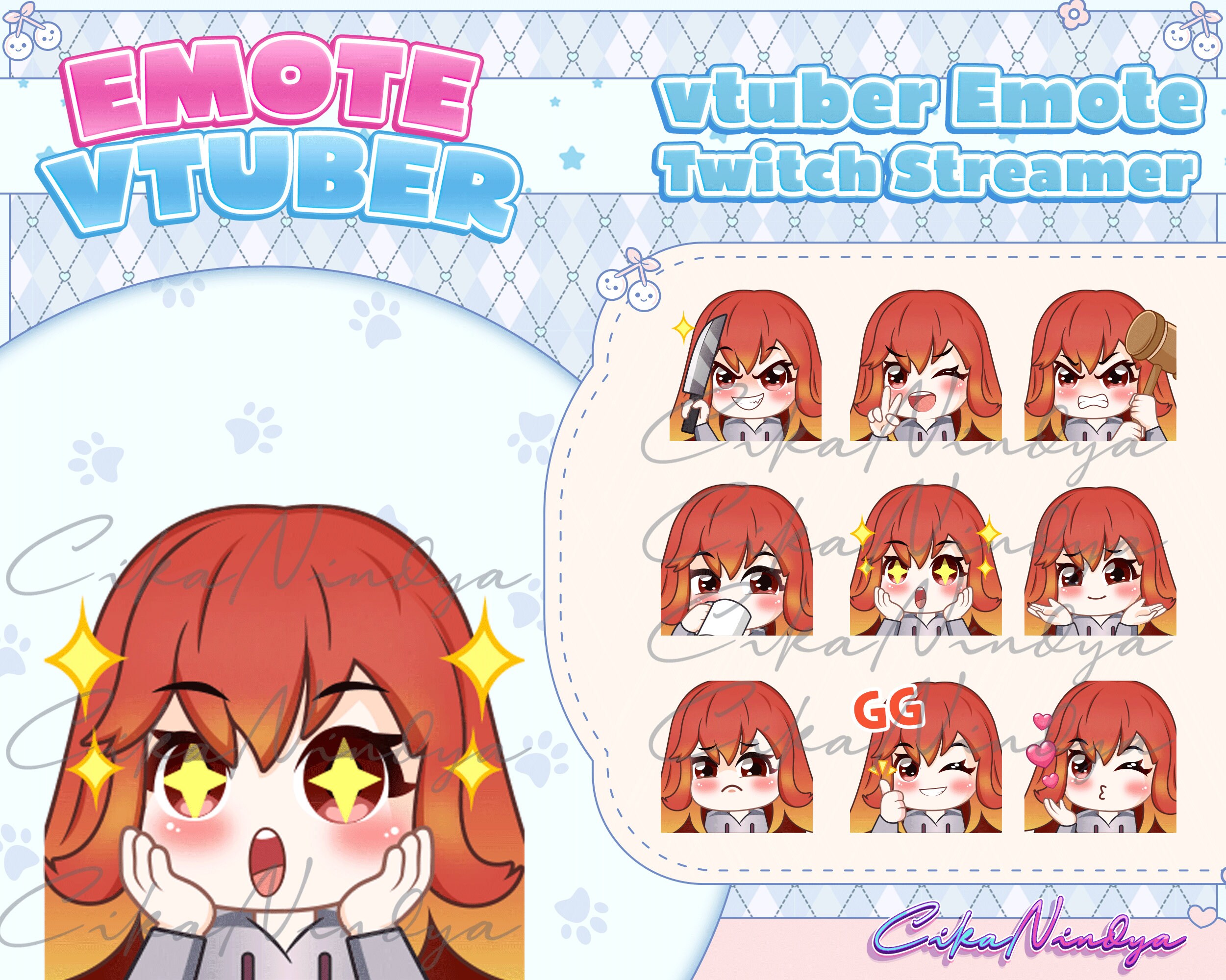 Reflect Your Personality With Vtuber Emote Girl Fire 25 Pose for Twitch ...