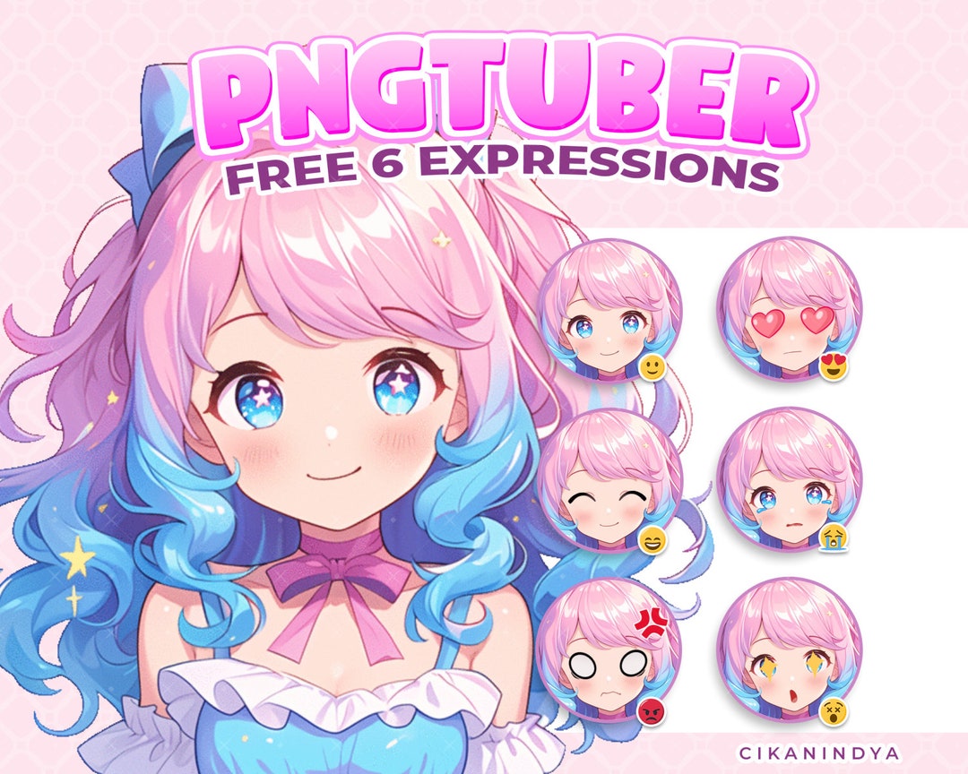 PNG Tuber | Pink and Blue Bow PNG Tuber Avatar | Get 6 Poses | Pngtuber ...
