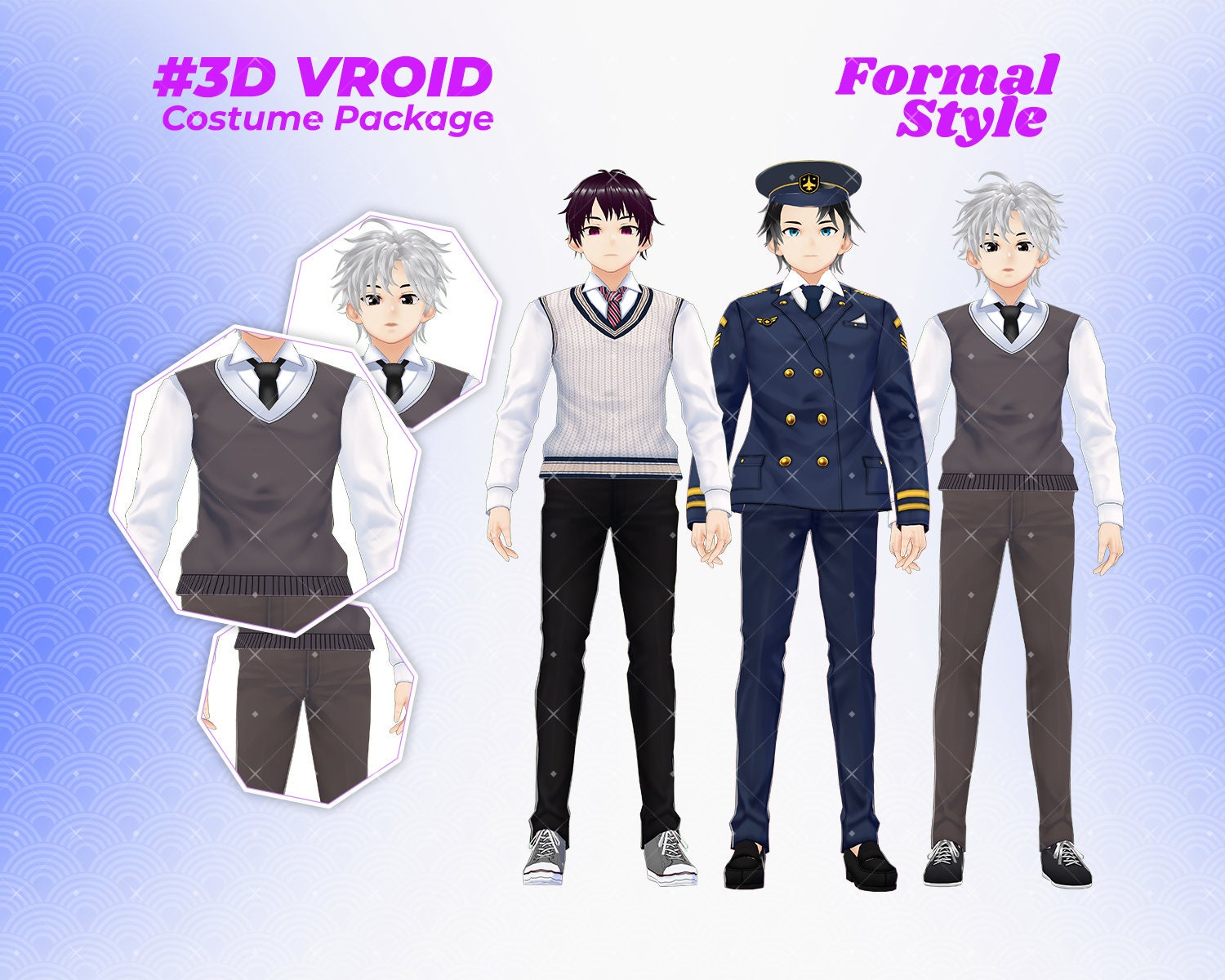 Vroid Clothing Pack, Stylish 3D Suits, Interactive Formal, Gala Fashion ...