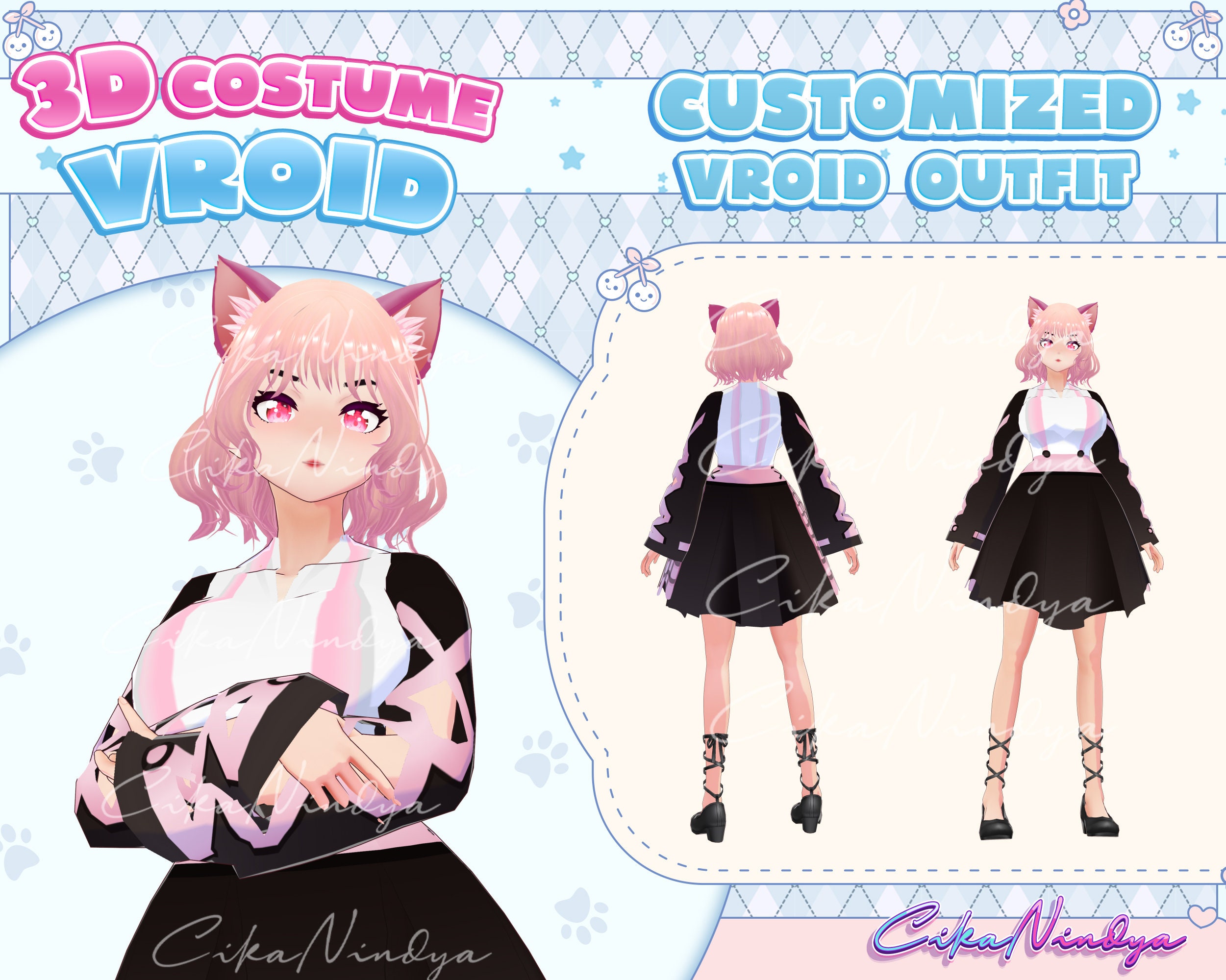 3D Vroid Costume Pink Street Outfit for Whimsical Characters - Etsy