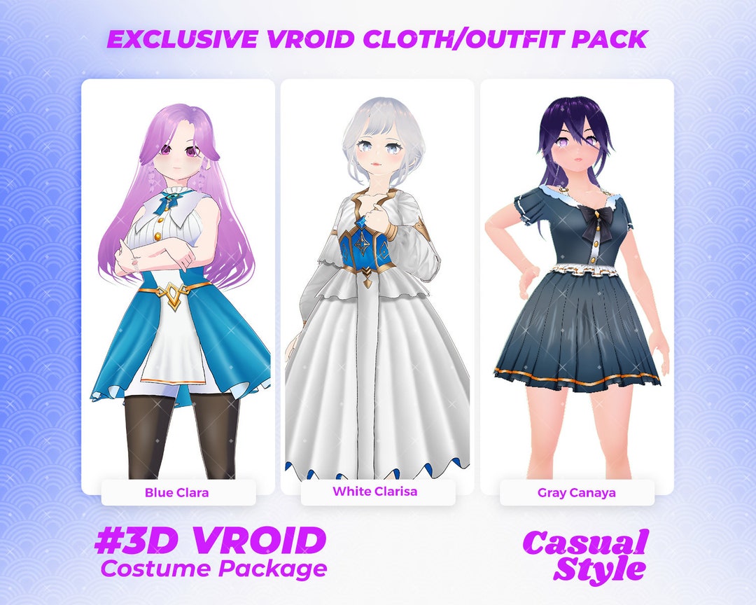Casual Chic 3D Outfit Series for Vroid Trio of Trendy Styles Vroid ...