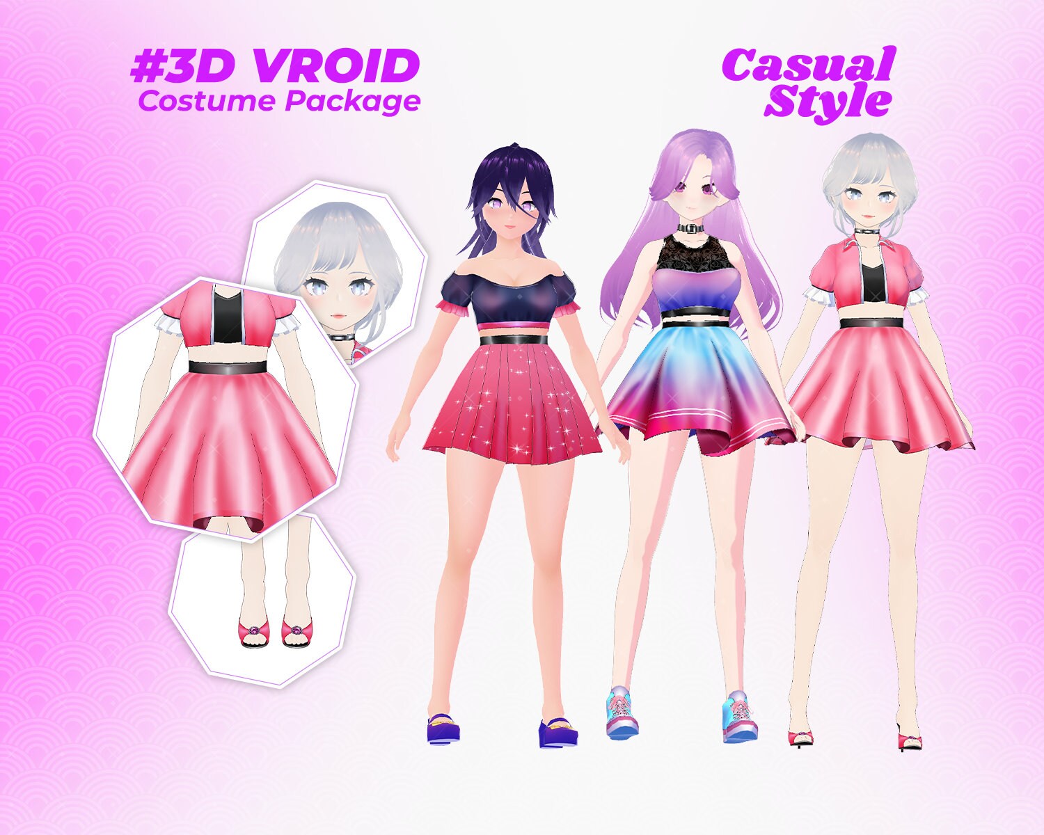 Trendy Vroid Outfit Pack: 3 Casual 3D Model Clothes - Etsy