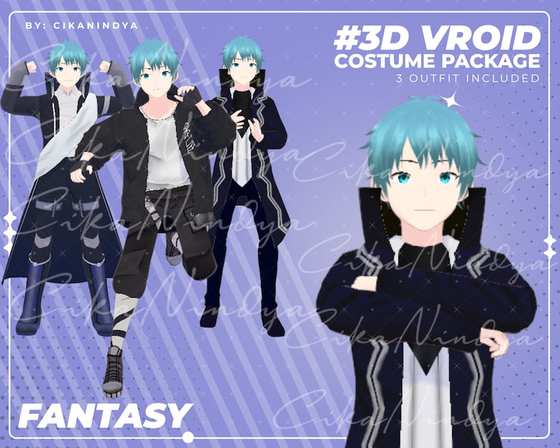 Digital Male Fantasy Vroid Outfits Blue & Black Bundle Vroid - Etsy