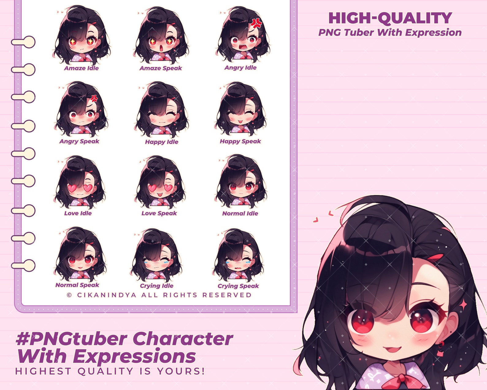 PNG Tuber Adorable Chibi PNG Tuber Pack for Anime Lovers 12 Expressions ...