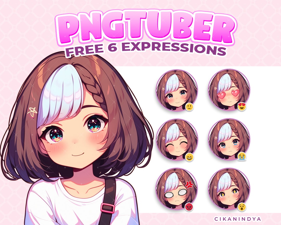 PNG Tuber | Cute Girl With White Bangs and Shining Eyes | Get 6 Poses ...