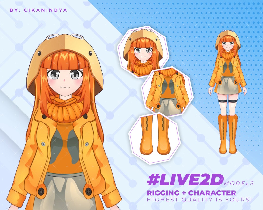 Anime Girl Vtuber Live2d Model: Orange Hair, 5 Expressions, Rigged - Etsy