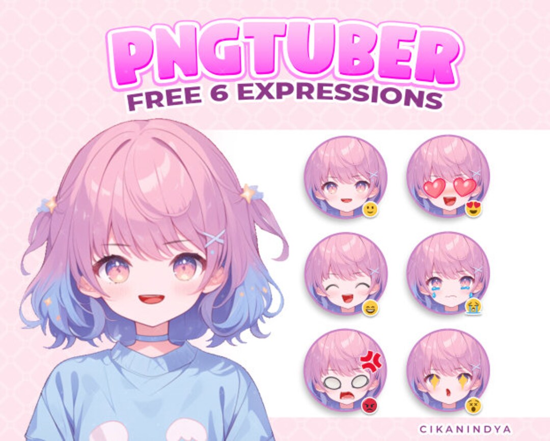 PNG Tuber | Pastel Pink & Blue Vtuber Avatar for Streamers | Get 6 ...
