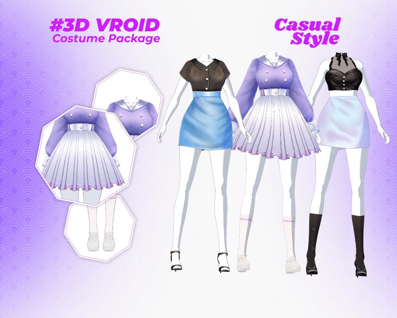 Vroid Outfit Bundle: Sweet Blue Theme, 3D Model Fashion ...