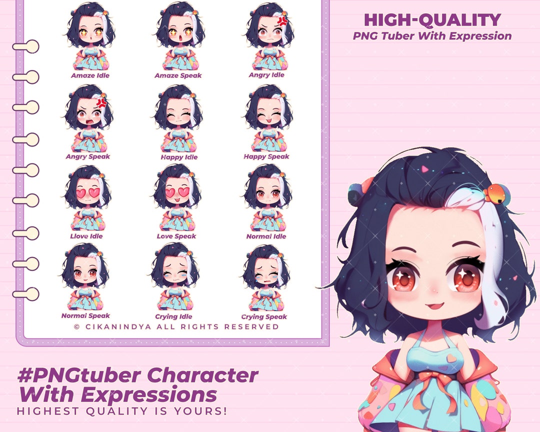 Chibi PNG Tuber Model | 12 Expressions, Streamer Avatar - Etsy