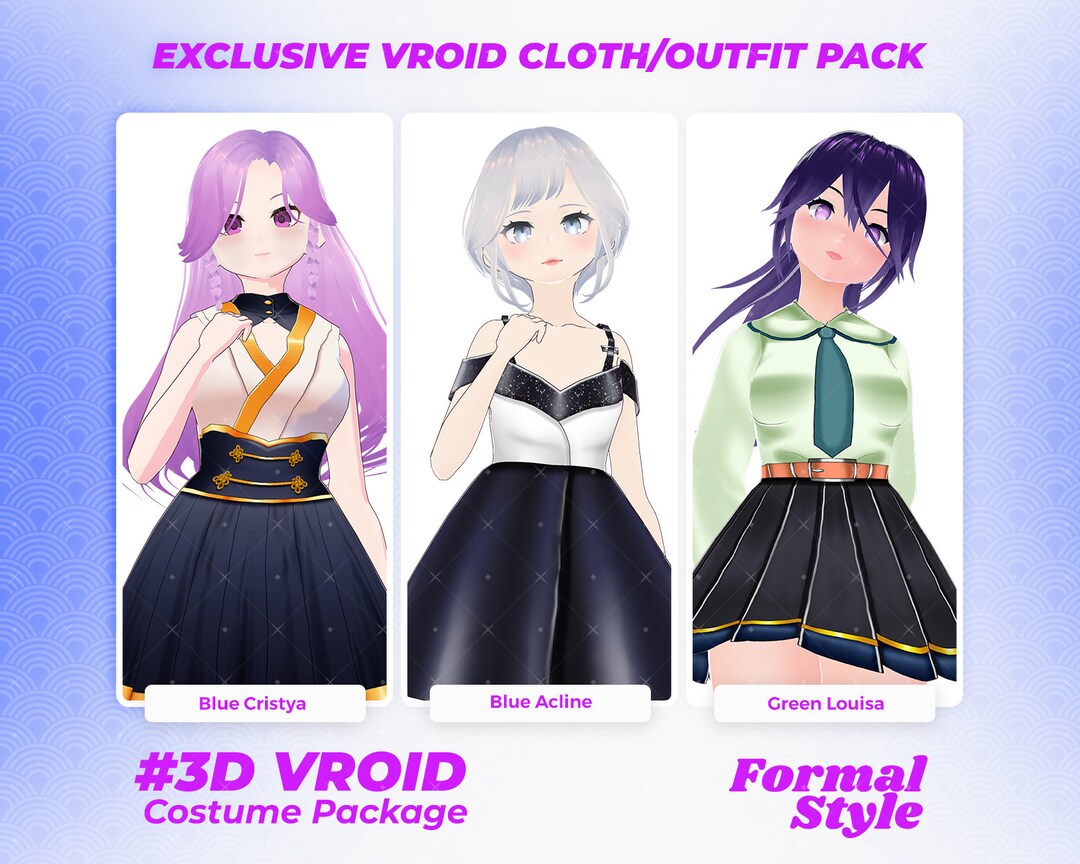Vroid Clothing Pack, 3D Dress, Kawaii Clothes, Virtual Elegance, Vroid ...