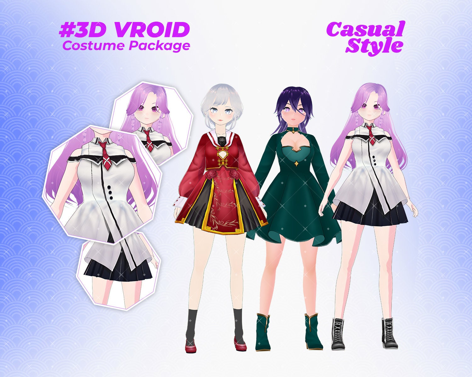 Vroid Style Revolution 3D Casual Girl's Fashion Pack Vroid Clothing ...