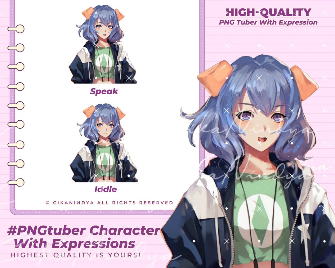 PNG Tuber | Gorgeous PNG Tuber Girl Blue Jacket for Streamer's ...